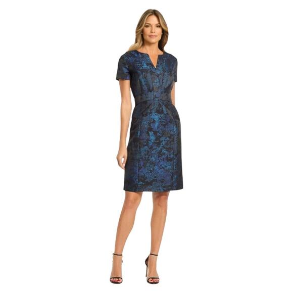 Shani | Dresses | Shani Womens Shiny Blue Jacquard Bow Detail Sheath ...